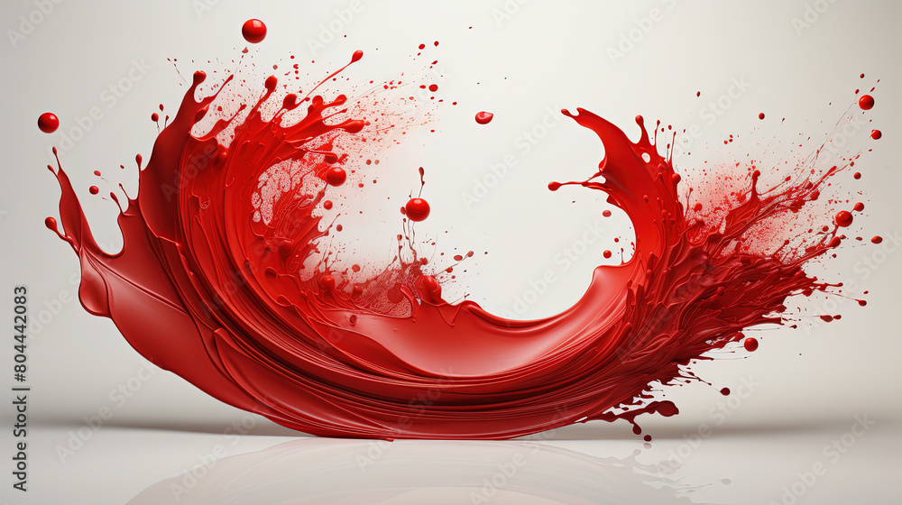 Red Color Oil Paint Spilling Over on Canvas in Chinese Style Circular ...