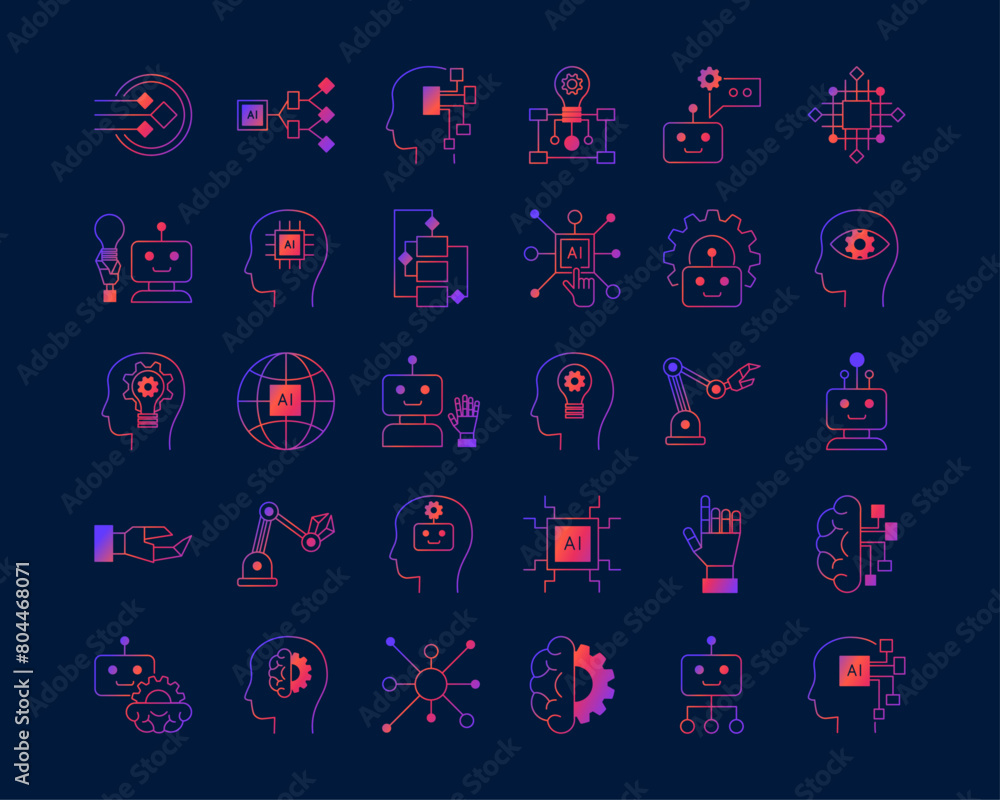 Стоковое векторное изображение «ai icons outline grSet of icons of smart robotics, AI ...