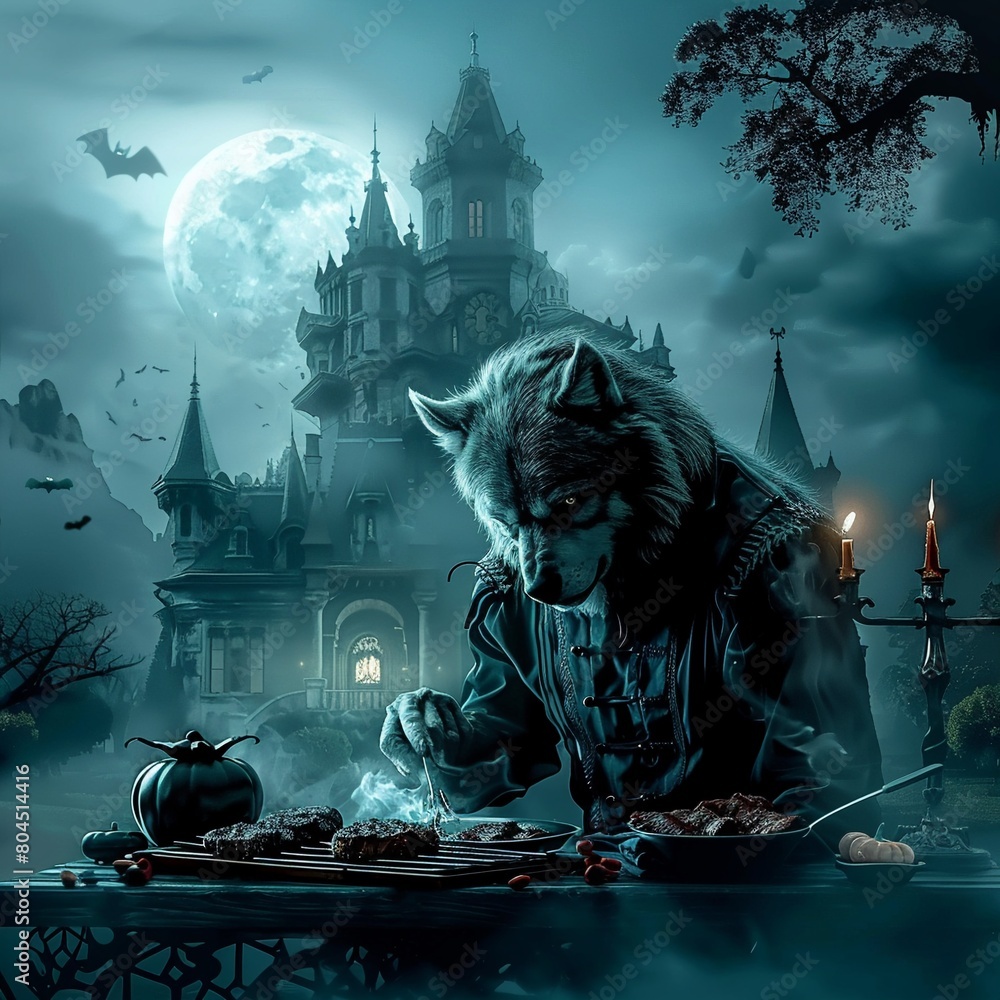 As the moon cast an eerie glow, the werewolf expertly seasoned and ...