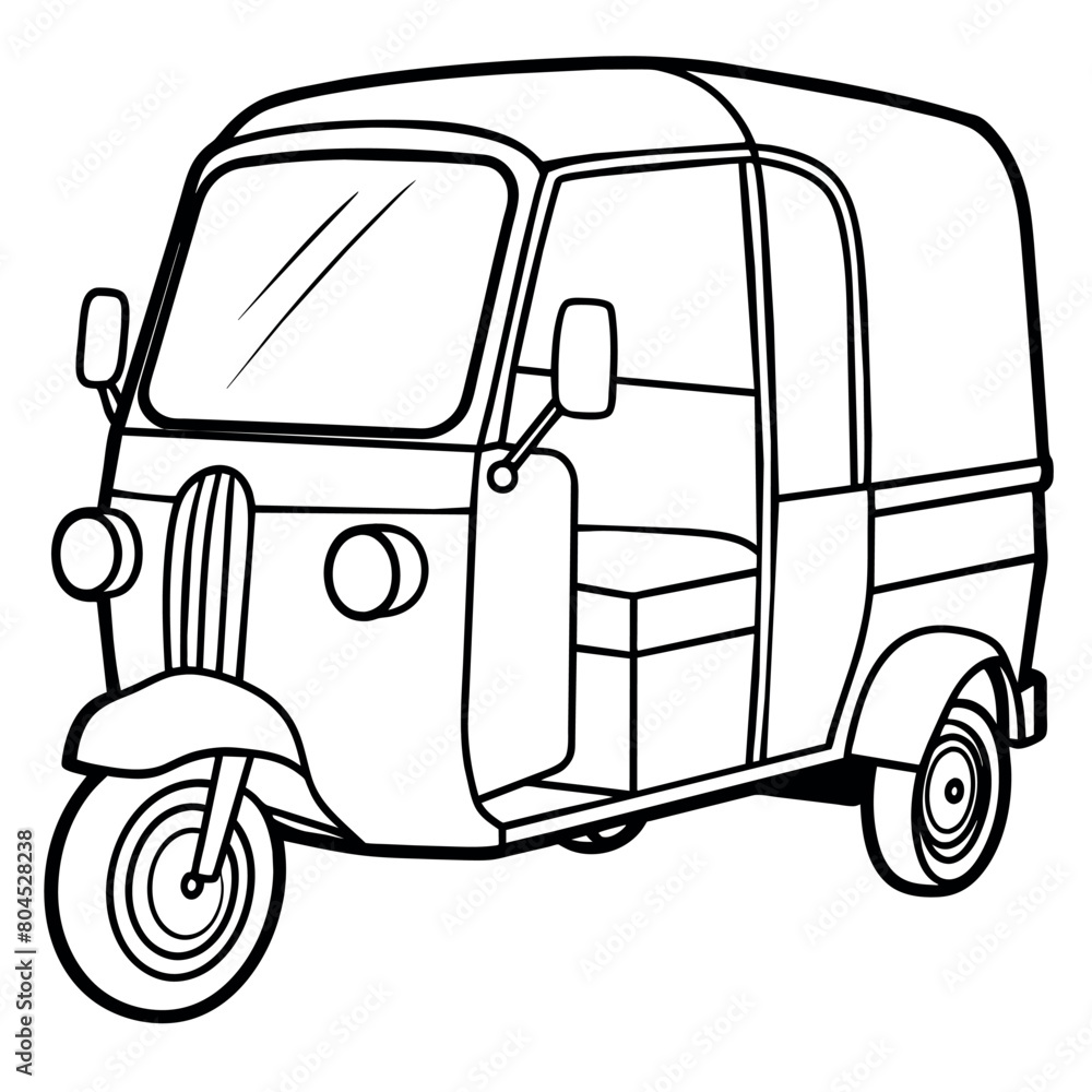 Auto Rickshaw outline illustration digital coloring book page line art ...