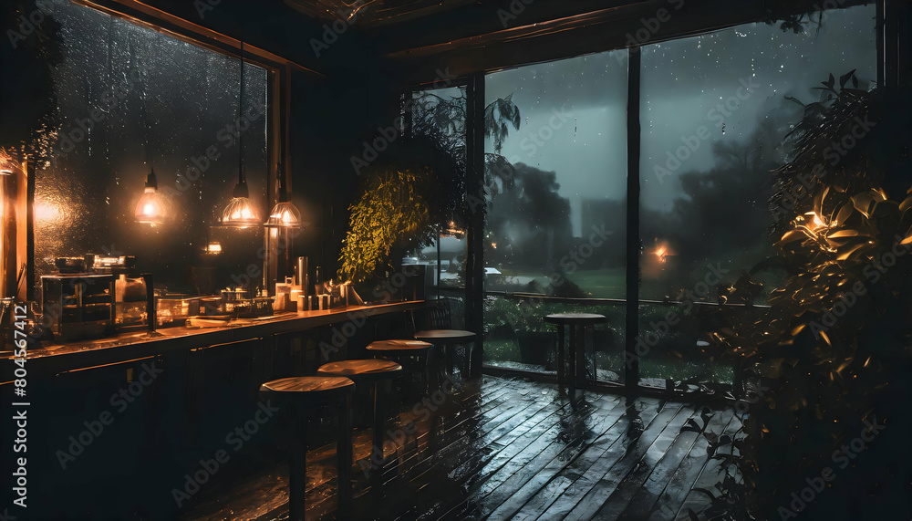 Abstract Coffee Shop interior view, dark, mysterious, fantastic, light ...