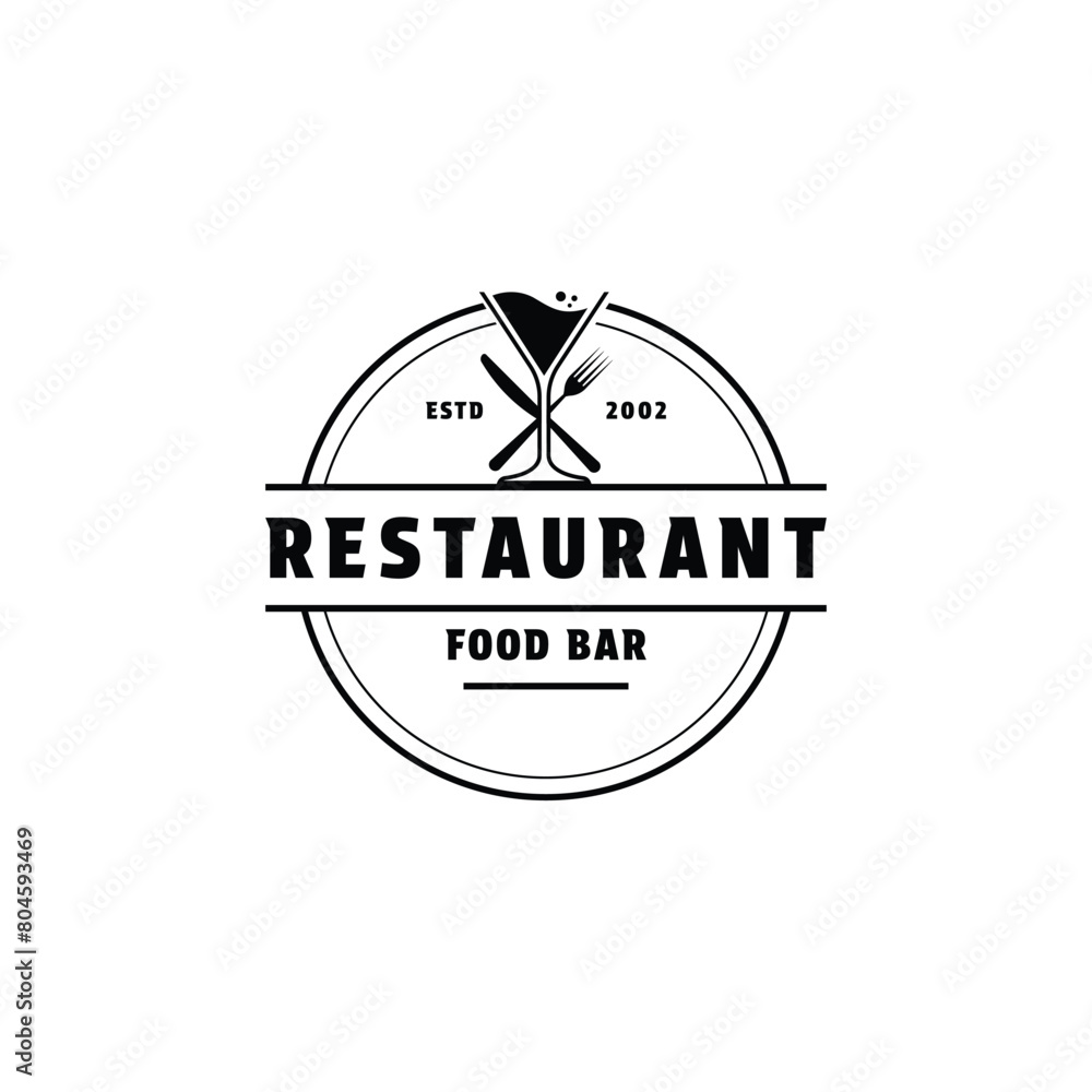 Restaurant food bar logo design concept with fork, knife and glass ...