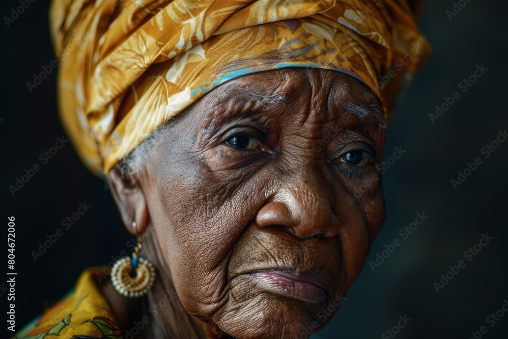 This image captures the essence of an elderly black woman, radiating ...