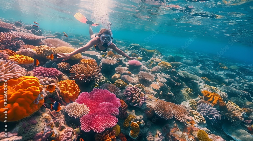 Exploring the colorful reefs snorkeling in the Great Barrier Reef ...