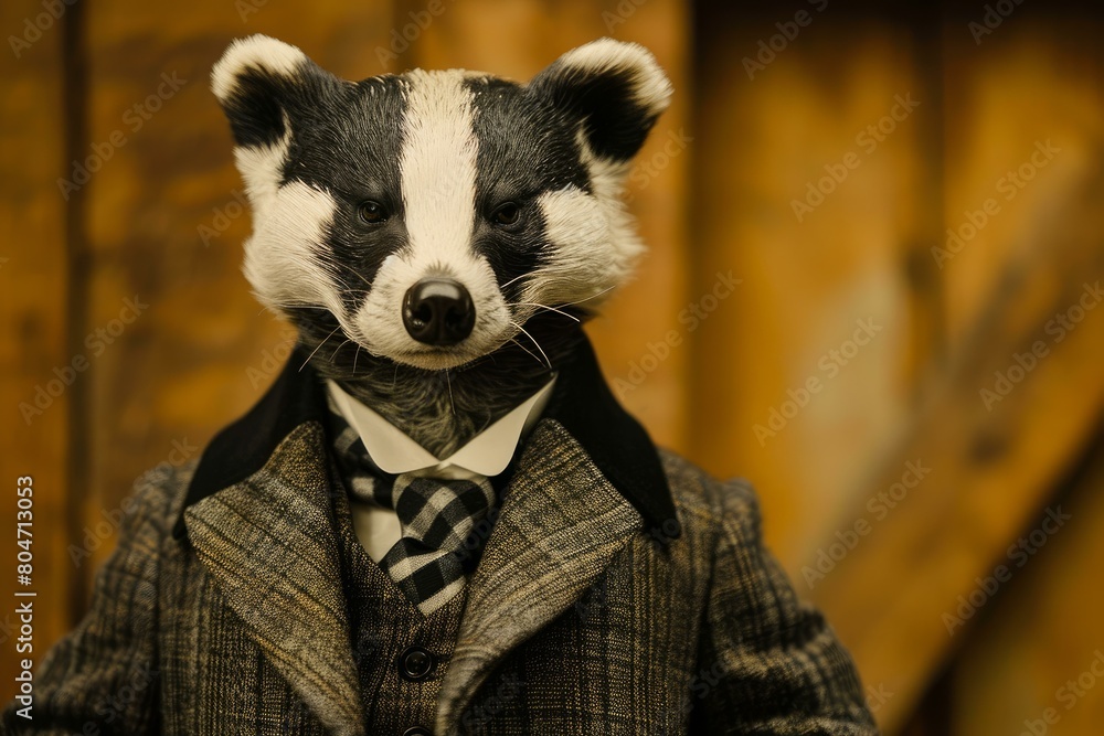 Unusual Anthropomorphic badger wearing business manager suit. Wildlife ...