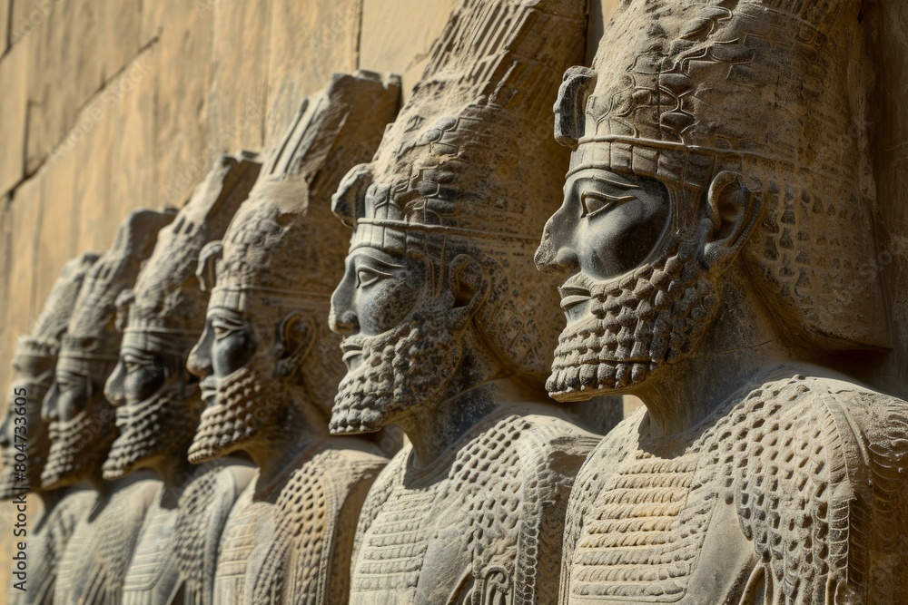 Revered Old wall painted with Assyrian queens. Ancient historical ...