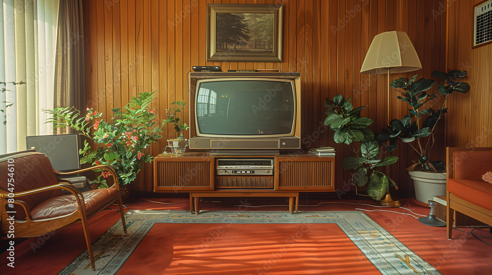 Retro Television with Green Screen in Rustic Setting. Concept Retro ...