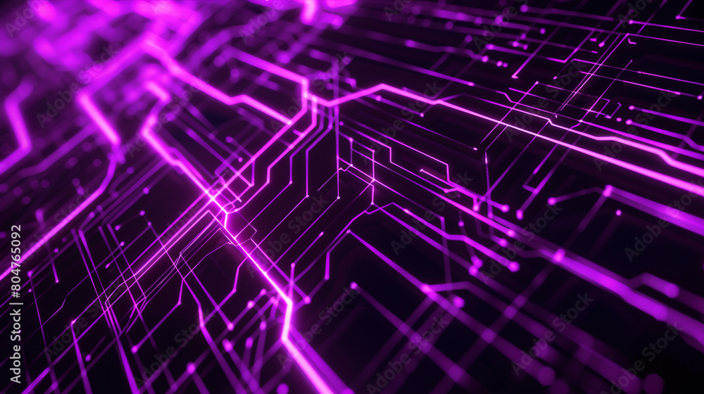 Vivid neon purple AI neural network lines on a deep black background ...