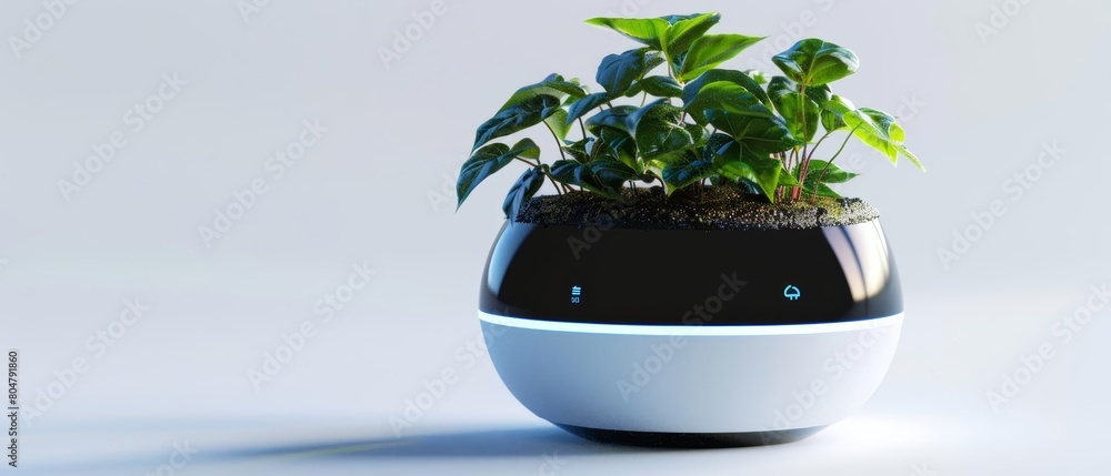 The design features a hitech plant pot, monitoring soil conditions with ...