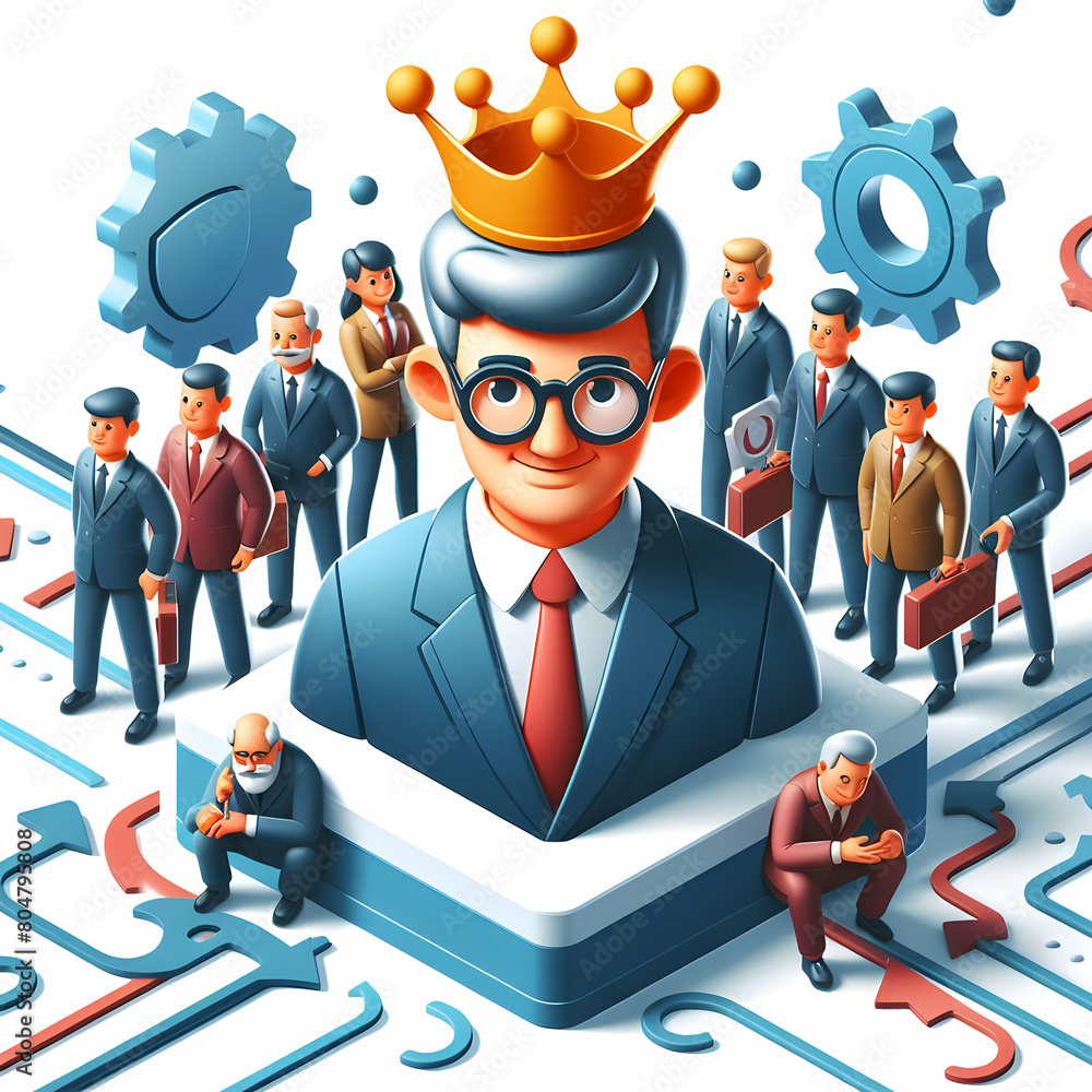 3D Flat Cartoon Icon Leadership Logo Design Concept with Iconic ...