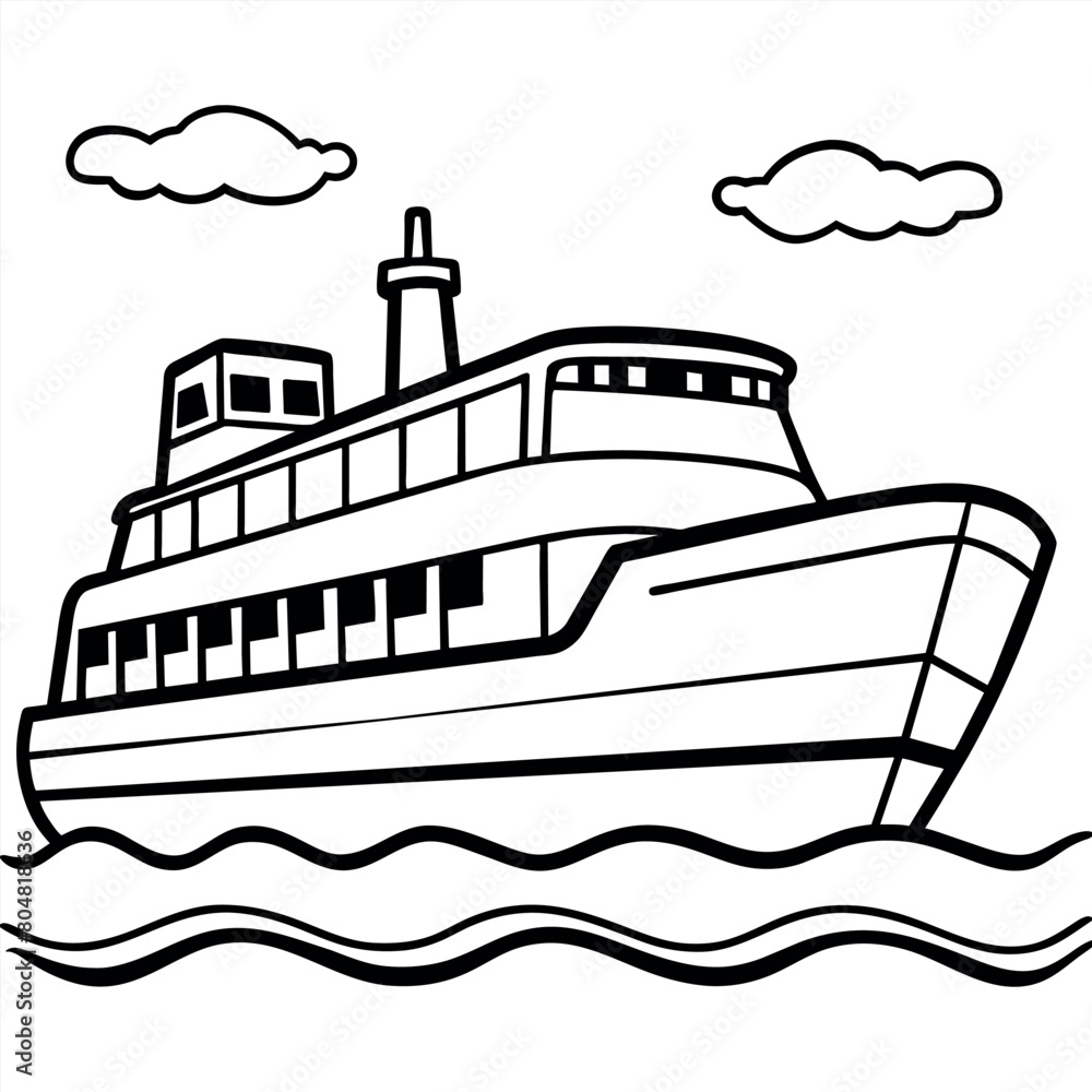 ferry outline illustration digital coloring book page line art drawing ...