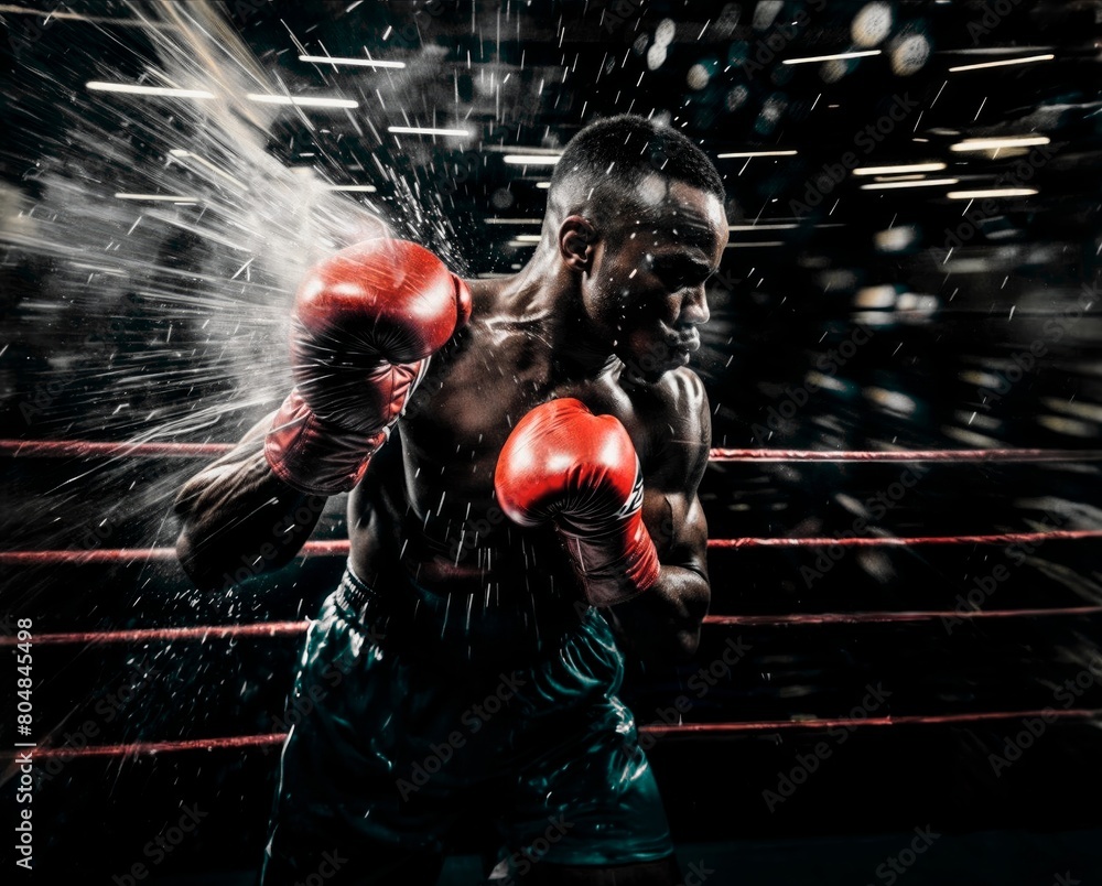 olympic boxer african-american male boxer gets hit hard in boxing ring ...