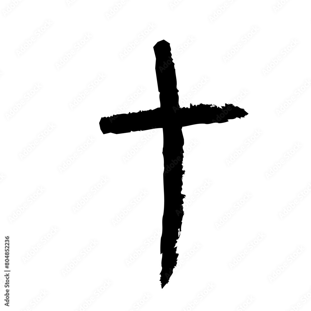 minimal grunge christian cross. Hand drawn cross and plus sign. Black ...