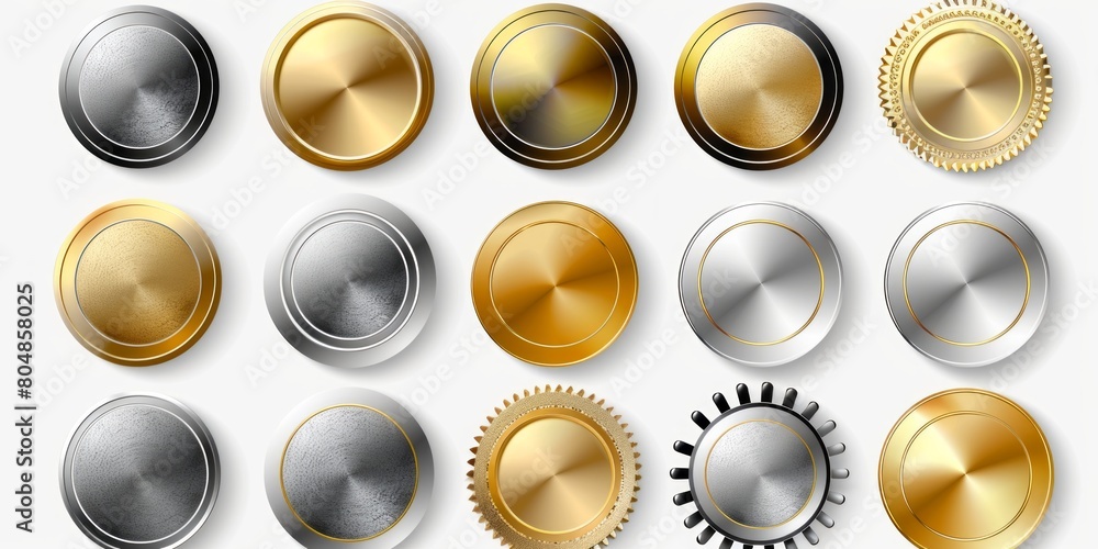 Elegant ensemble of six plates in gold and silver, accentuated by a ...