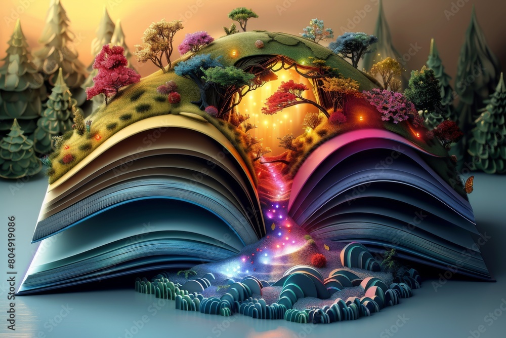 Teacher's Day, an open book with intricate papercraft designs of trees ...