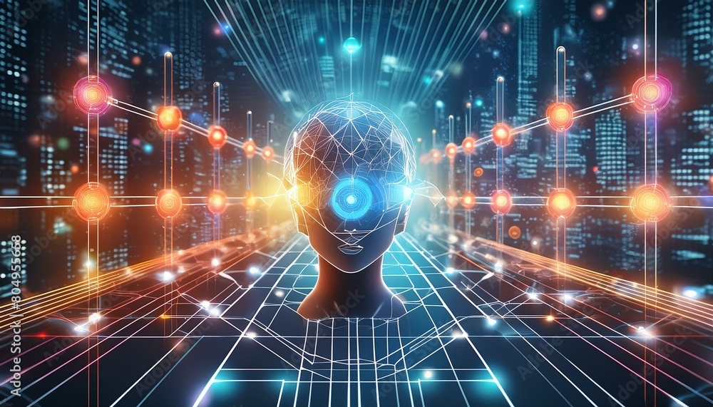 AI-powered image recognition technology, illustrating the creation of deep fake images and the ...