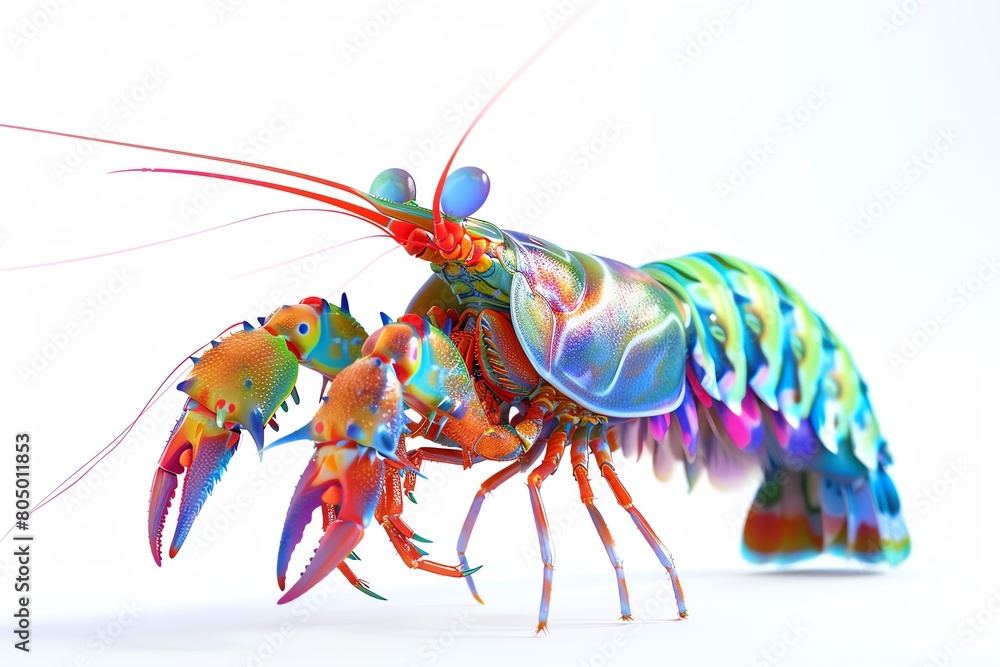 Mantis shrimp in defensive stance, 3D model, stark white setting, vivid ...