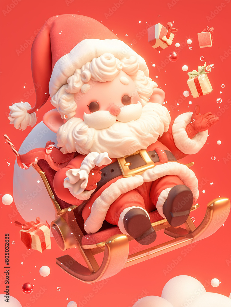 Santa Claus,3d icon, cartoon style ,3D blender,red,clay material ...