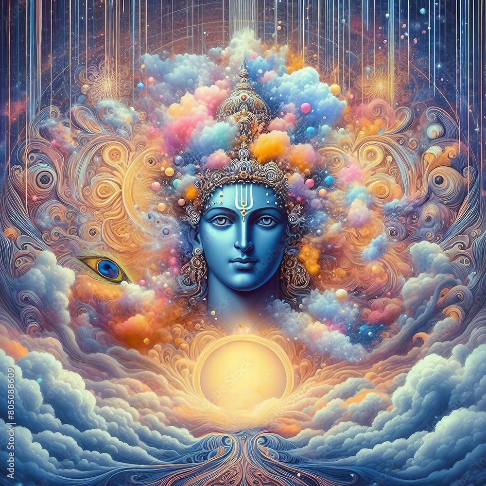 Abstract Concept: Hindu Deity Krishna and Ethereal Cloud Sphere Surreal ...