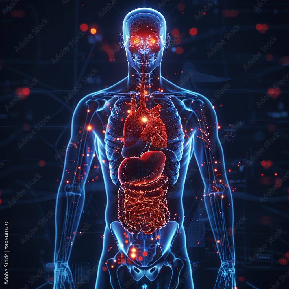 Transparent full body x ray illustration showing all organ systems ...