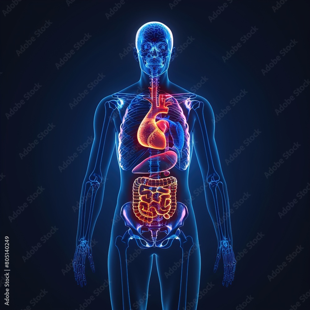 Transparent full body x ray illustration showing all organ systems ...