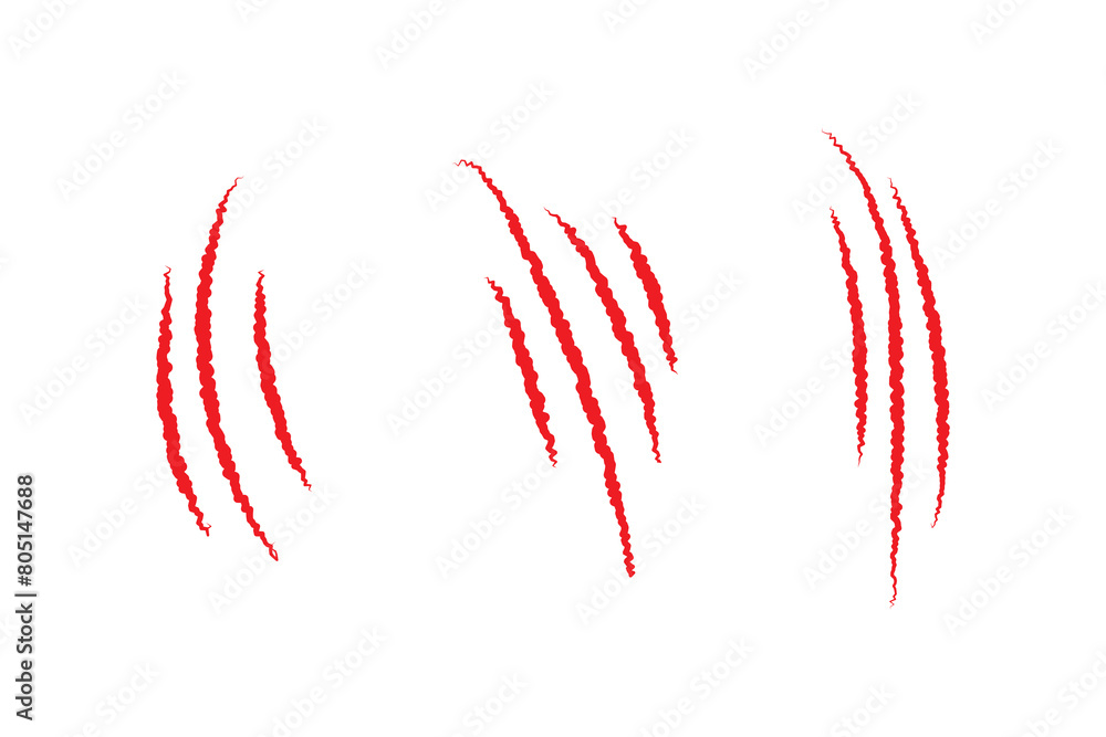 Cat scratches set. Animal claws marks collection in red. Monster or ...