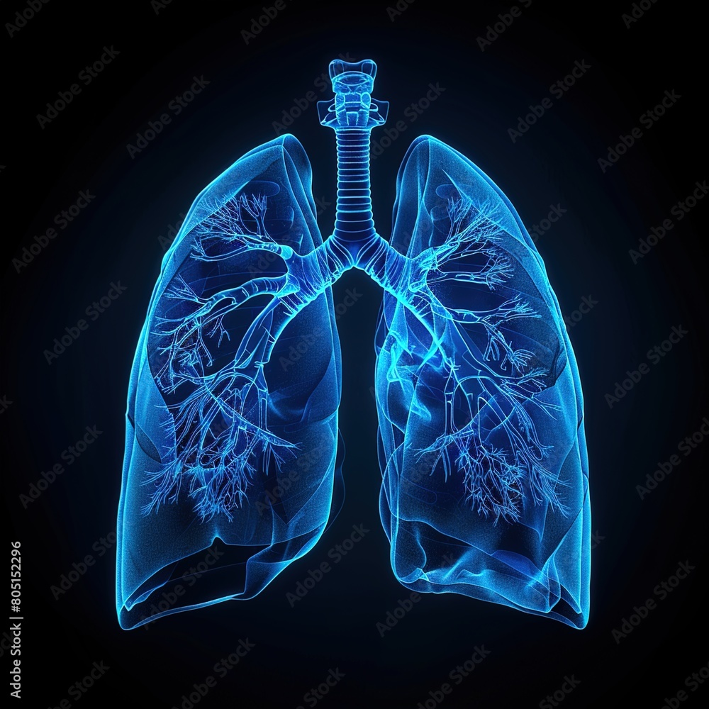 human lungs in blue x-ray style, ideal for studying lung anatomy and ...