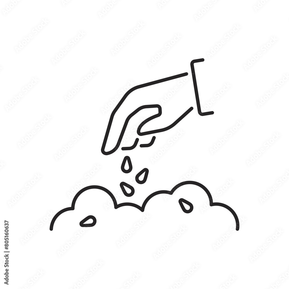 Sowing linear icon. Putting seed in soil. Growing plant. Agricultural ...