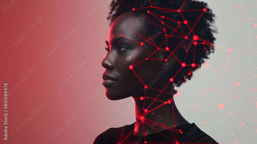 side profile portrait of a black female with a tech pattern overlay ...
