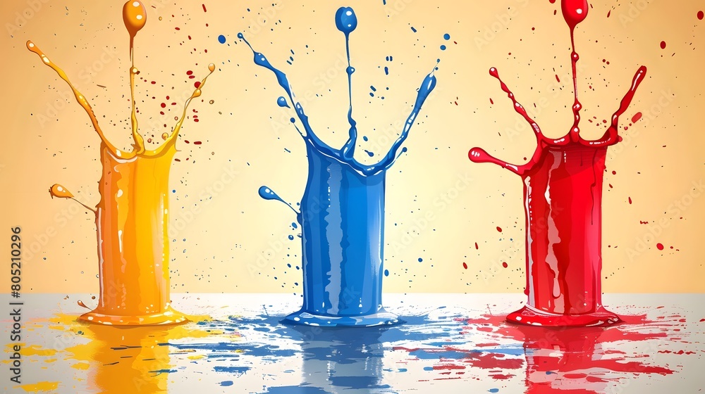 Dynamic Artistic Paint Splashes in Primary Colors for Creative ...