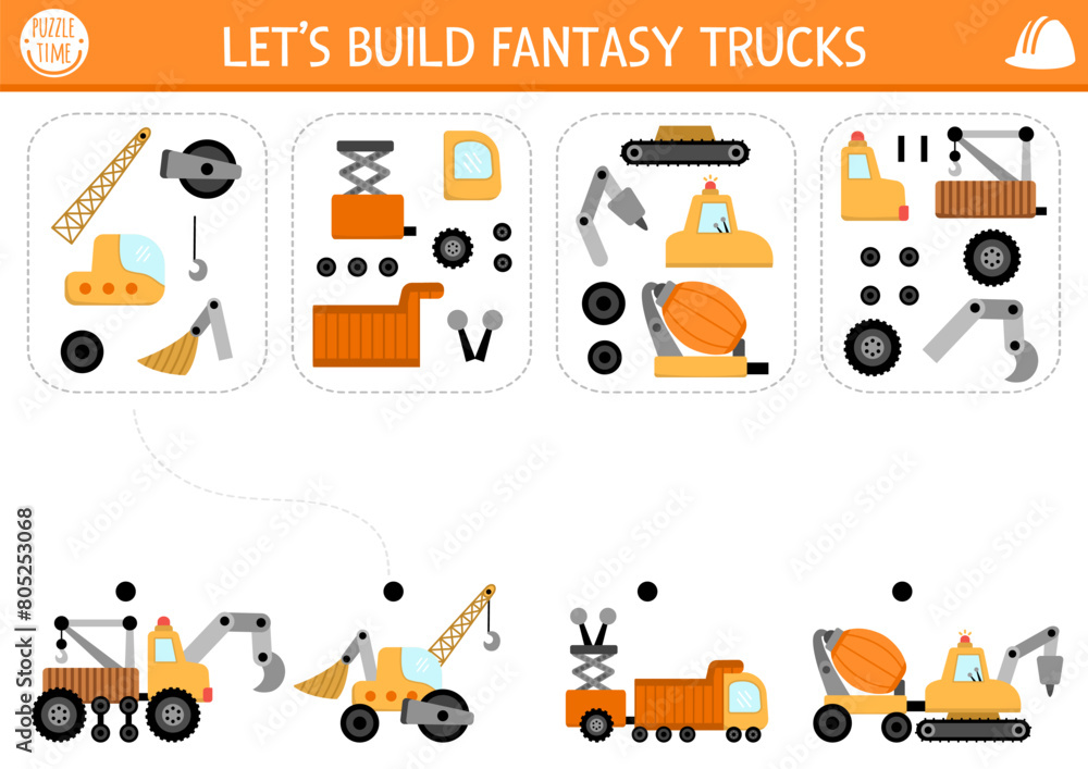 Construction site matching, logical activity with fantasy special ...