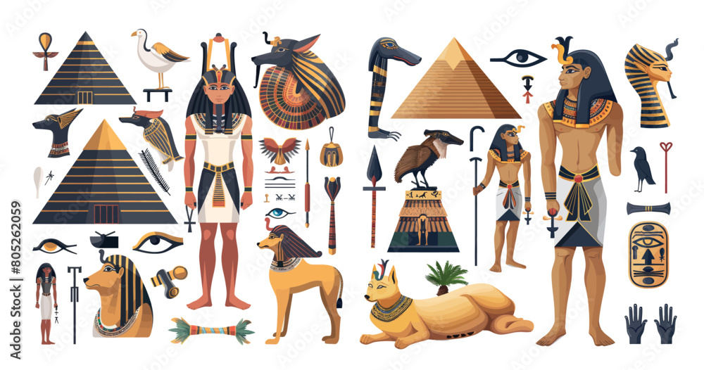 Ancient Egyptian gods and pyramids. Egyptian mythology symbols modern ...