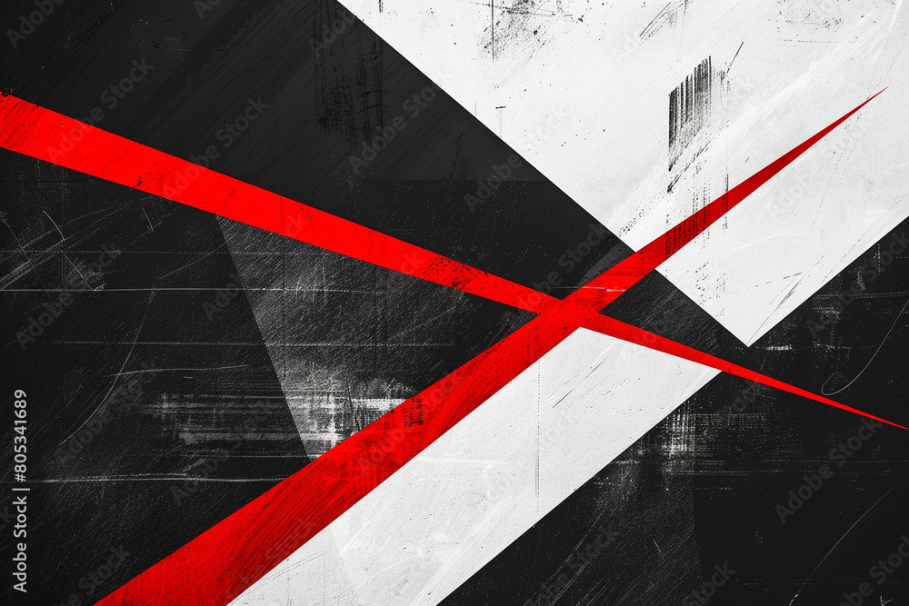 Sharp angular shapes in monochrome black and white, intersected by a ...