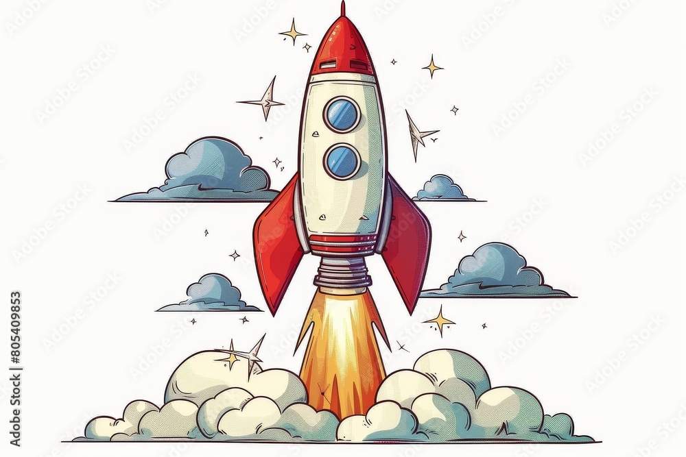 Witness a vintage rocket ship as it embarks on an awe-inspiring journey ...