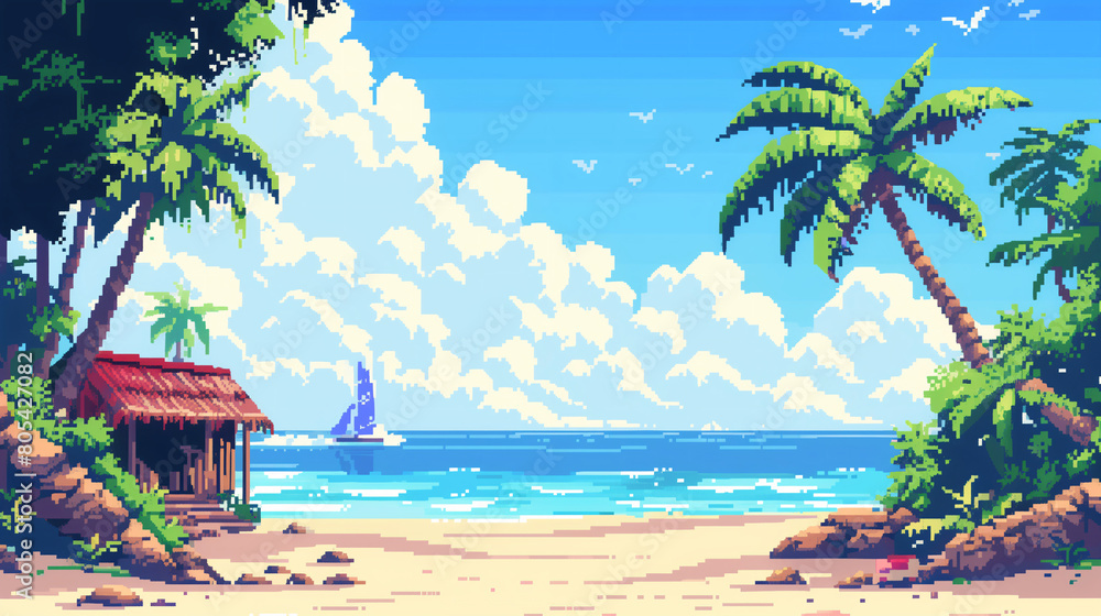 pixel art of sunny beach dungeon background battle scene in RPG old ...