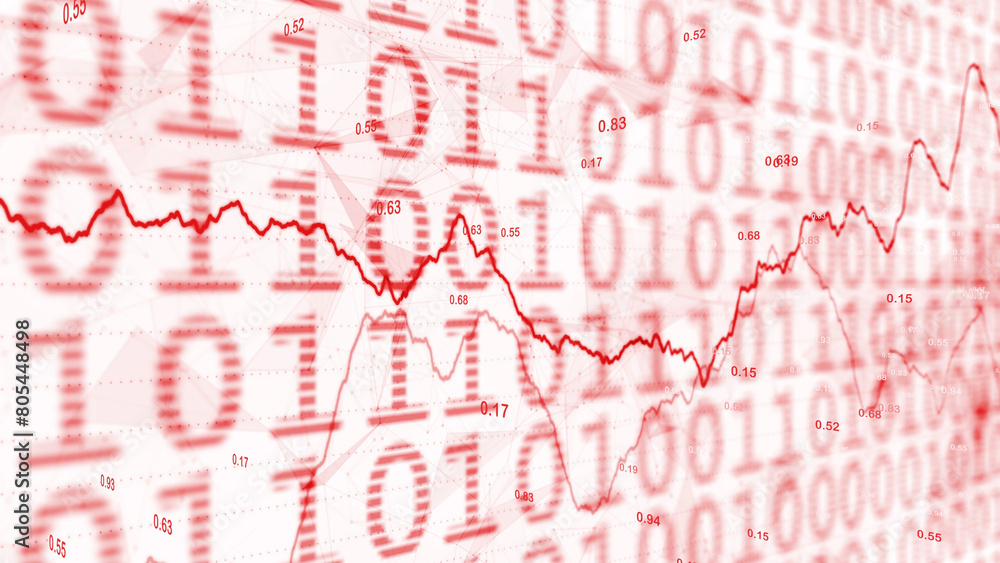 Red coloured Negative business economy info graphs and binary data on ...