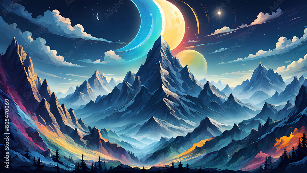 iceberg and colorful natural landscape,theme,background,illustration ...