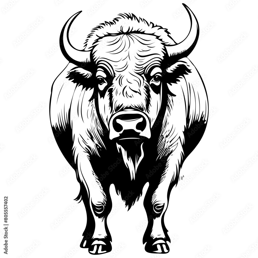 Vector Buffalo drawing, vector realistic outline animal silhouette ...