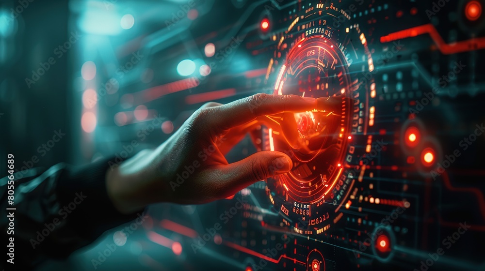 Cyber security and data protection on internet. Person touching virtual shield, secure access ...