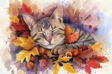 Watercolor Autumn Cat Free Stock Photo - Public Domain Pictures