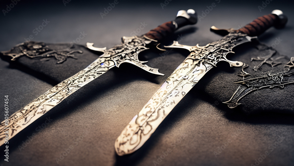 Small battle sword with medieval engravings, realistic appearance ...