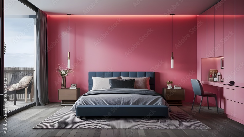 Nighttime Modern Bedroom Interior Design Stock Photo | Adobe Stock