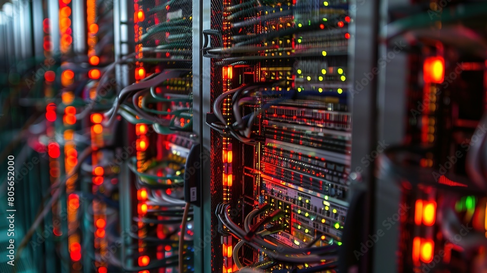 Data center rack server on server room, server room security, data ...