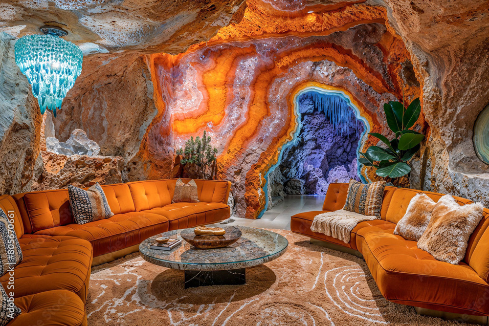 Crystal cavern home interior design, living room, mineral formations ...