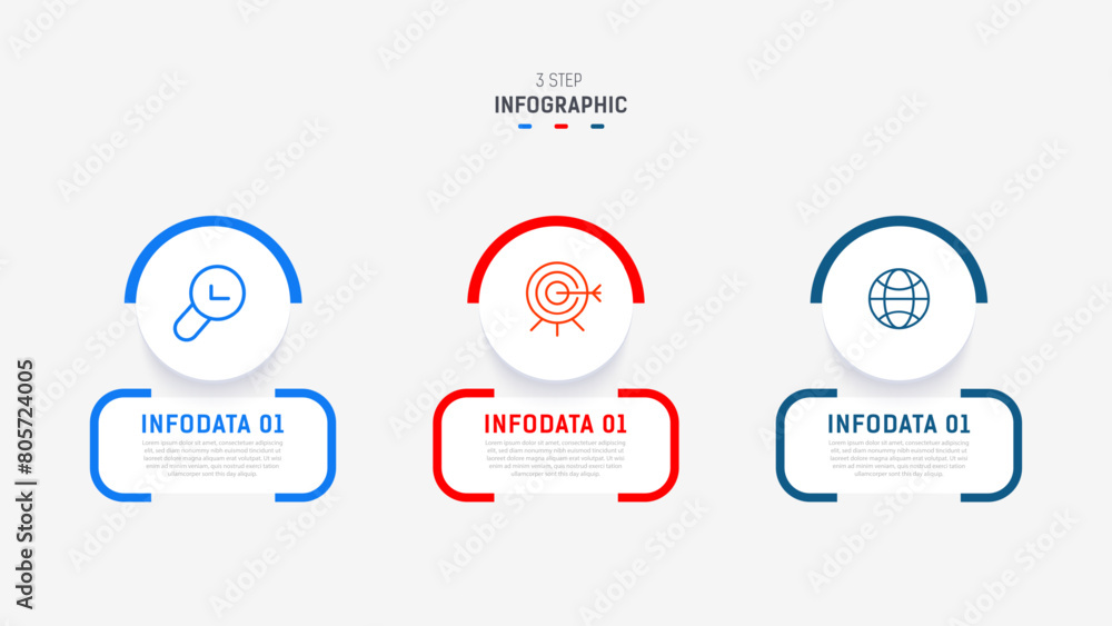 Three Step Infographic label design Vector template with line icons ...