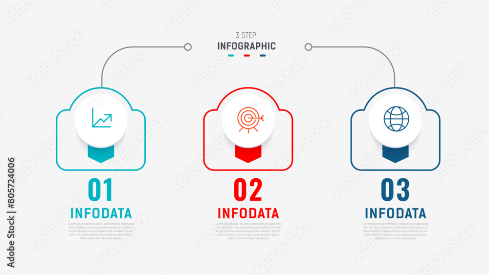 Three Step Infographic label design Vector template with line icons ...