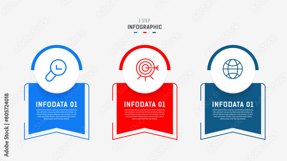 Three Step Infographic label design Vector template with line icons ...