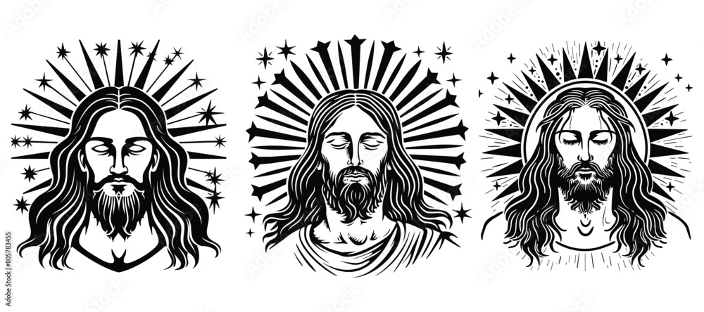 Jesus Christ Vector set. Black lines on white background. T-shirt ...