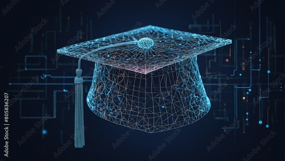 Abstract low poly wireframe of digital modern education concept with ...