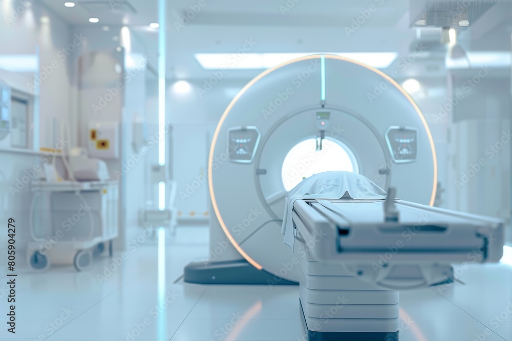 Advanced mri or ct scan machine at hospital lab, white background with ...